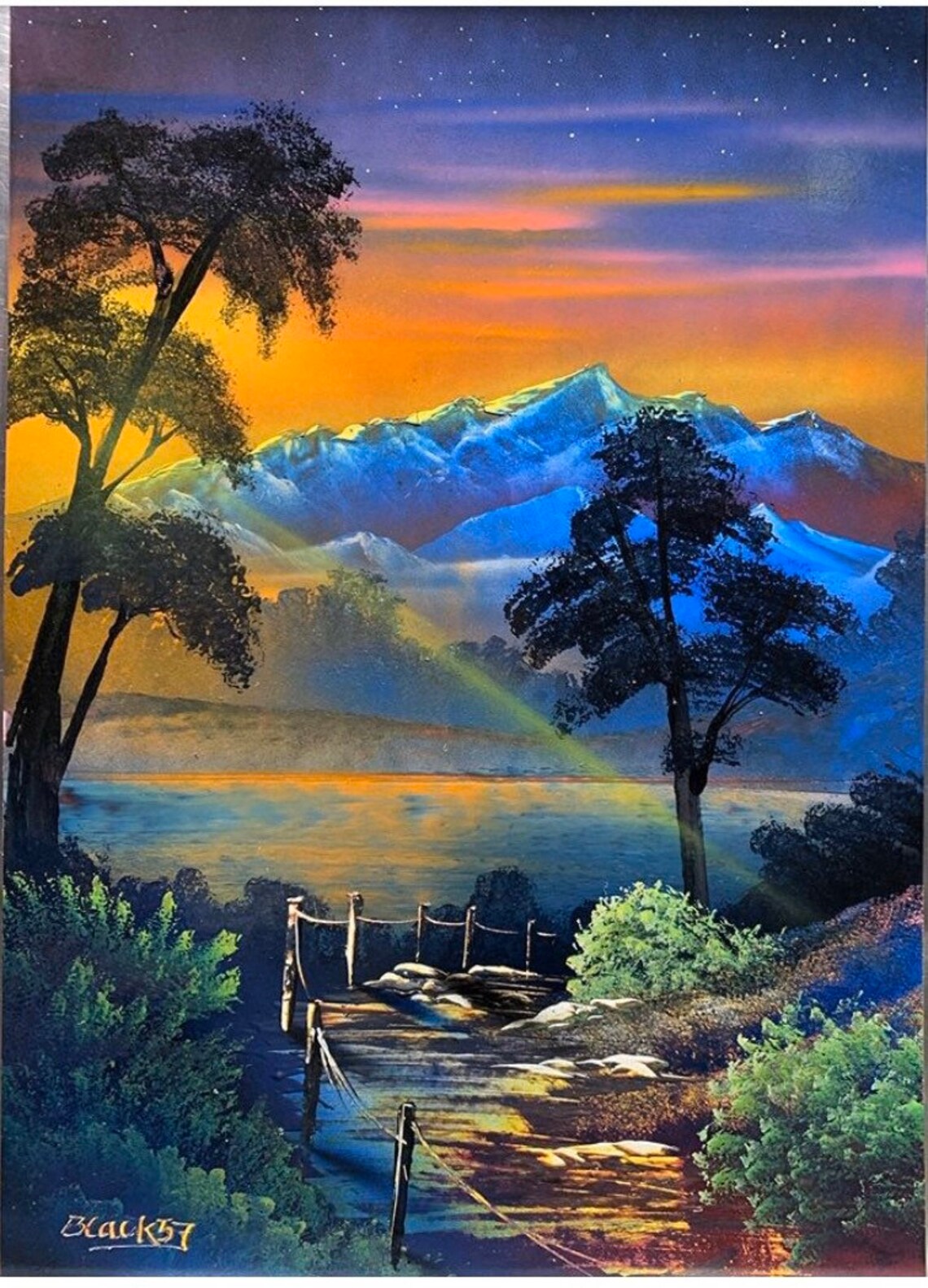 Twilight Lake - Spray Paint Art - Etsy