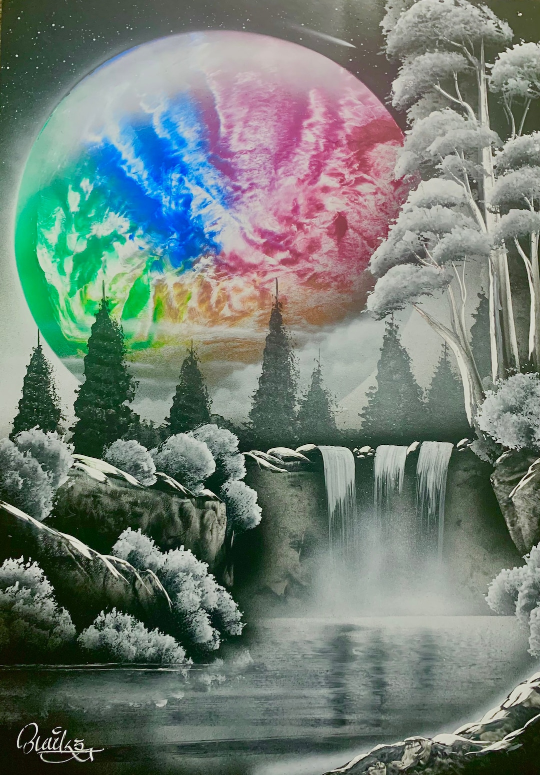 Rainbow Moon Spray Paint Art - Etsy