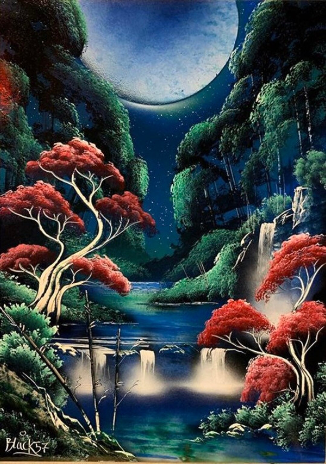 Cherry Blossom Moon - Spray Paint Art - Etsy