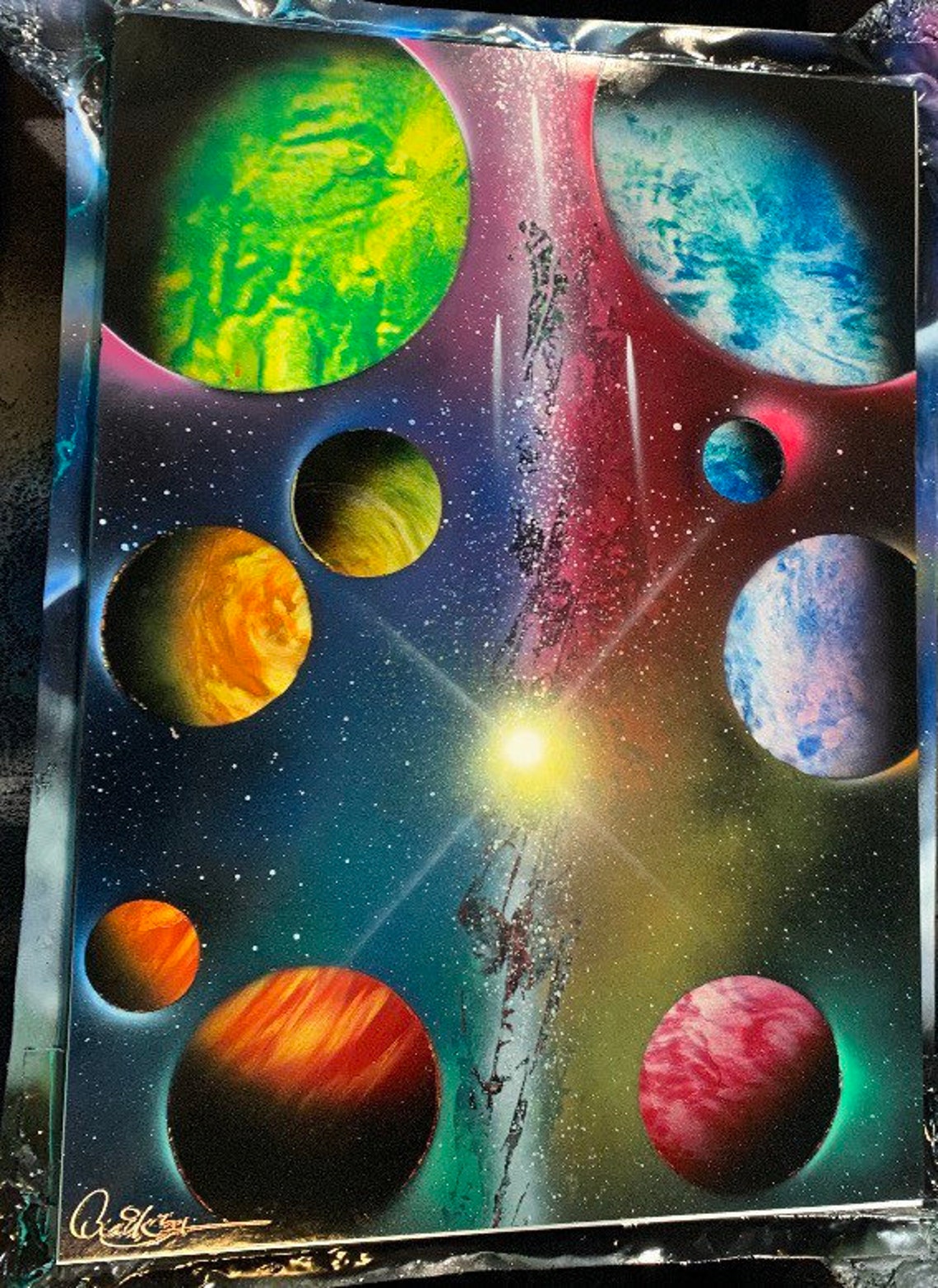 Galaxy Space Spray Paint Art / Galaxy Art / Planets and Stars/ Space ...