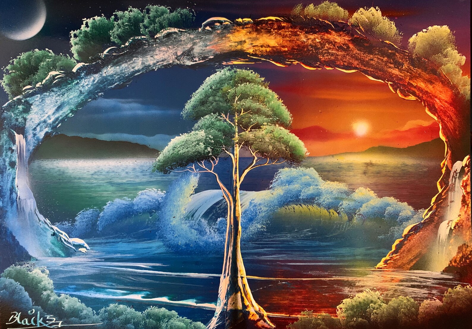 Day and Night Beach Spray Paint Art/ Spray Paint Art/ Beach - Etsy