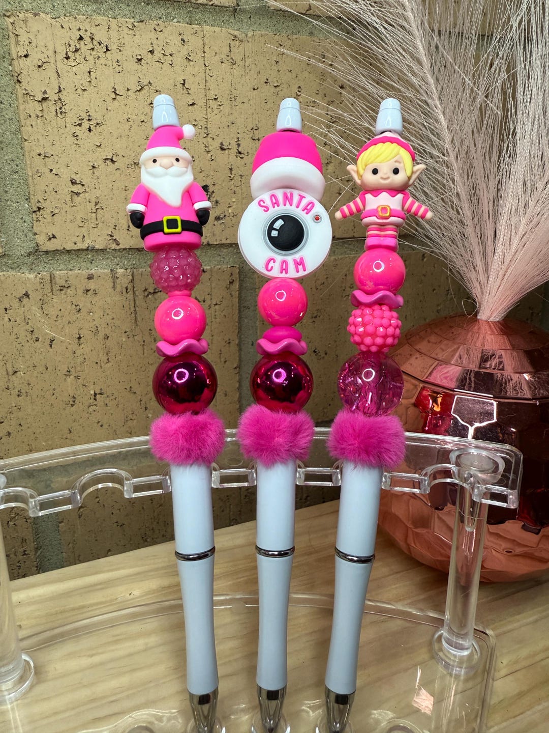 Pink Christmas Themed Pens // Santa and Elf Pens - Etsy