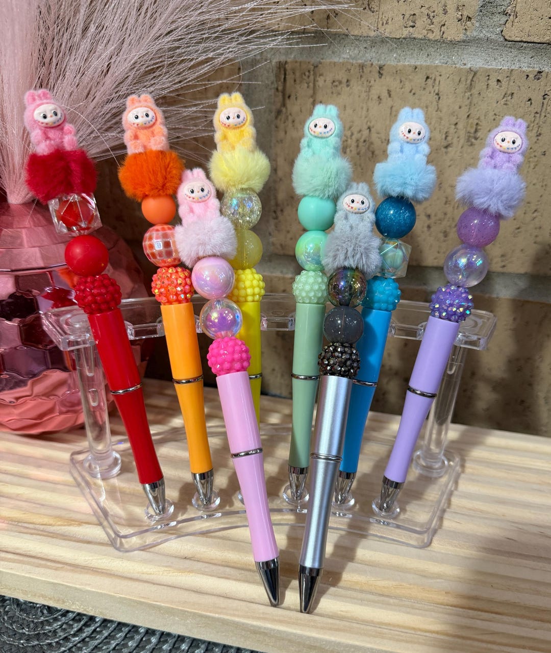 LABUBU Inspired Pens // MINI LABUBU Fuzzy Pens // Labubu Beaded Pens ...