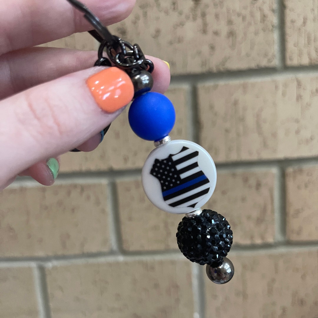 POLICE Beaded Keychains // Thin Blue Line Keychains // Police Keychains ...