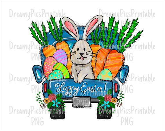 Happy Easter Bunny Truck Png File Sublimation Design Hand | Etsy