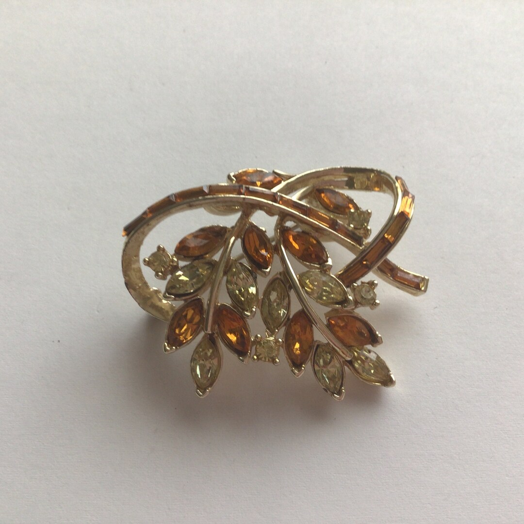 Coro Vintage Brooch.gold Tone,yellow and Orange Austria Crystal.made in ...