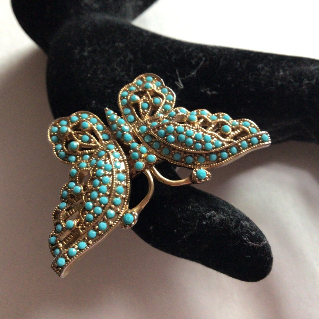 Linda Levinson Vintage Gorgeous Butterflies Ring.gold Plated,turquoise ...