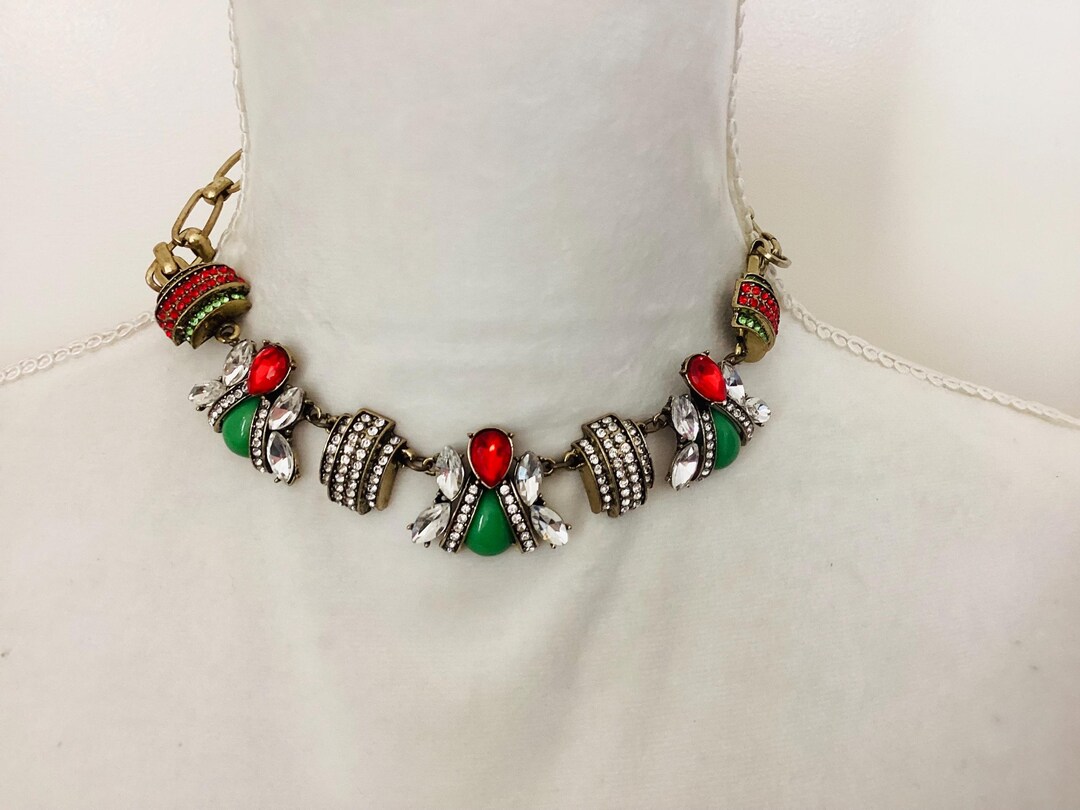 Vintagej.crew Faux Stone Collar Statement Necklace Featuring Red, Green ...