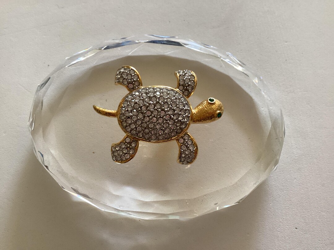 Vintage Joan Rivers Turtle Brooch.gold Tone,swarovski Crystals. - Etsy