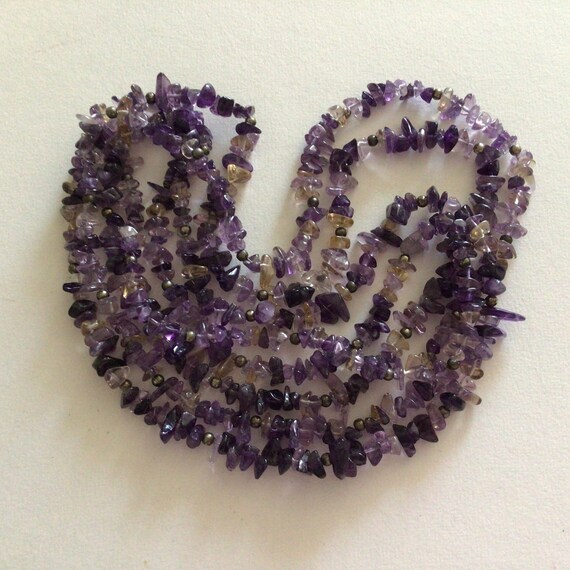 Purple Amethyst Stone Chip Chunk Multi Strand Necklac… - Gem