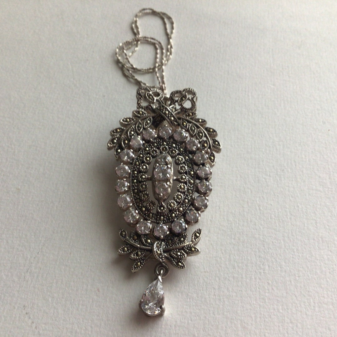 Vintage Necklace/brooch.925 Silver.cubic Zirconia.marquesite.gorgeous ...