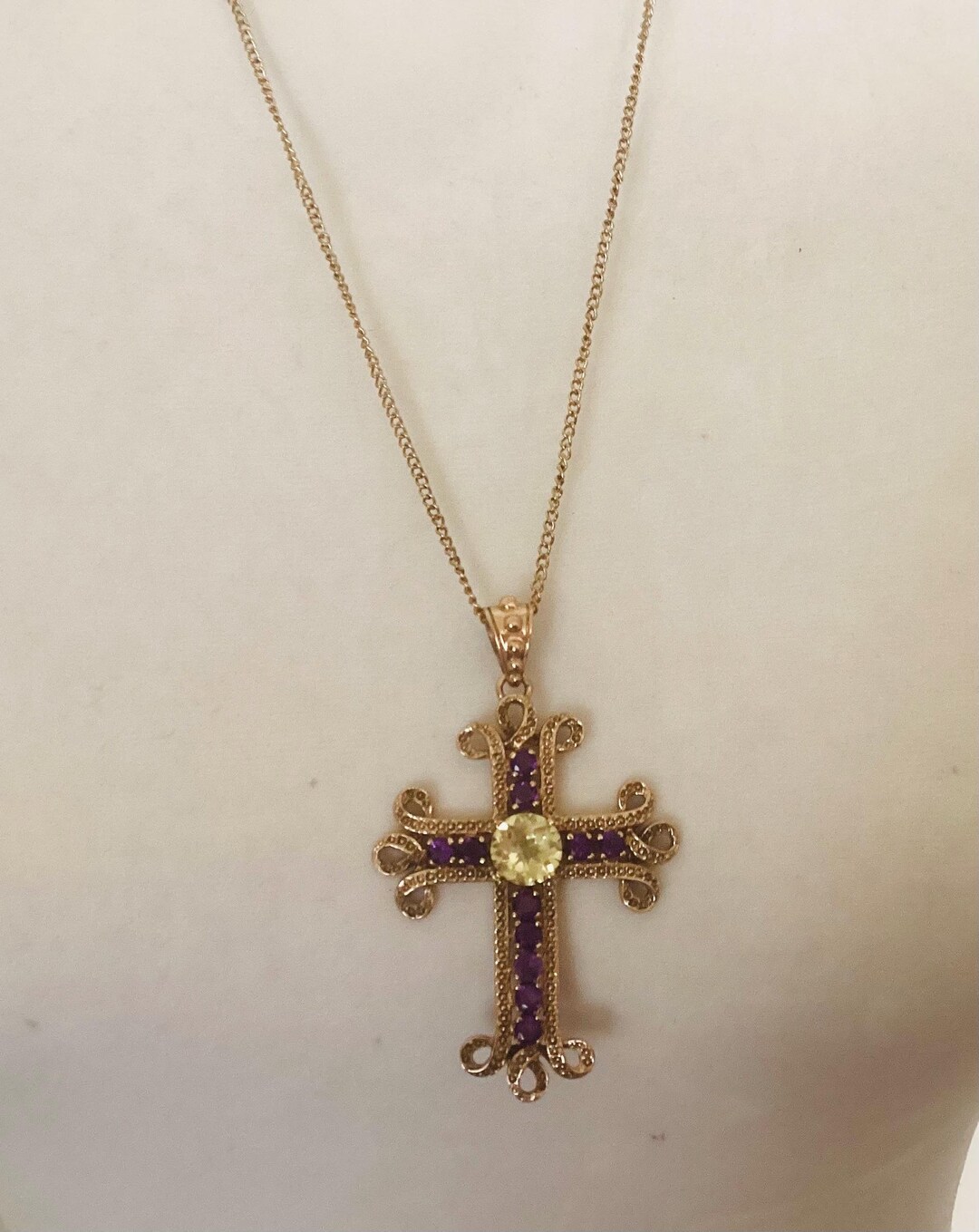 Vintage Nicky Butler Desinger Amethyst Lemon Quartz Larde Bronze Cross ...