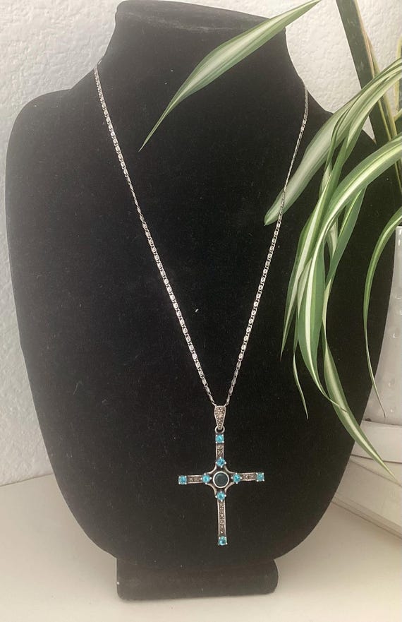 Vintage 1990s Designer Cross Pendant Necklace 925 Sil… - Gem