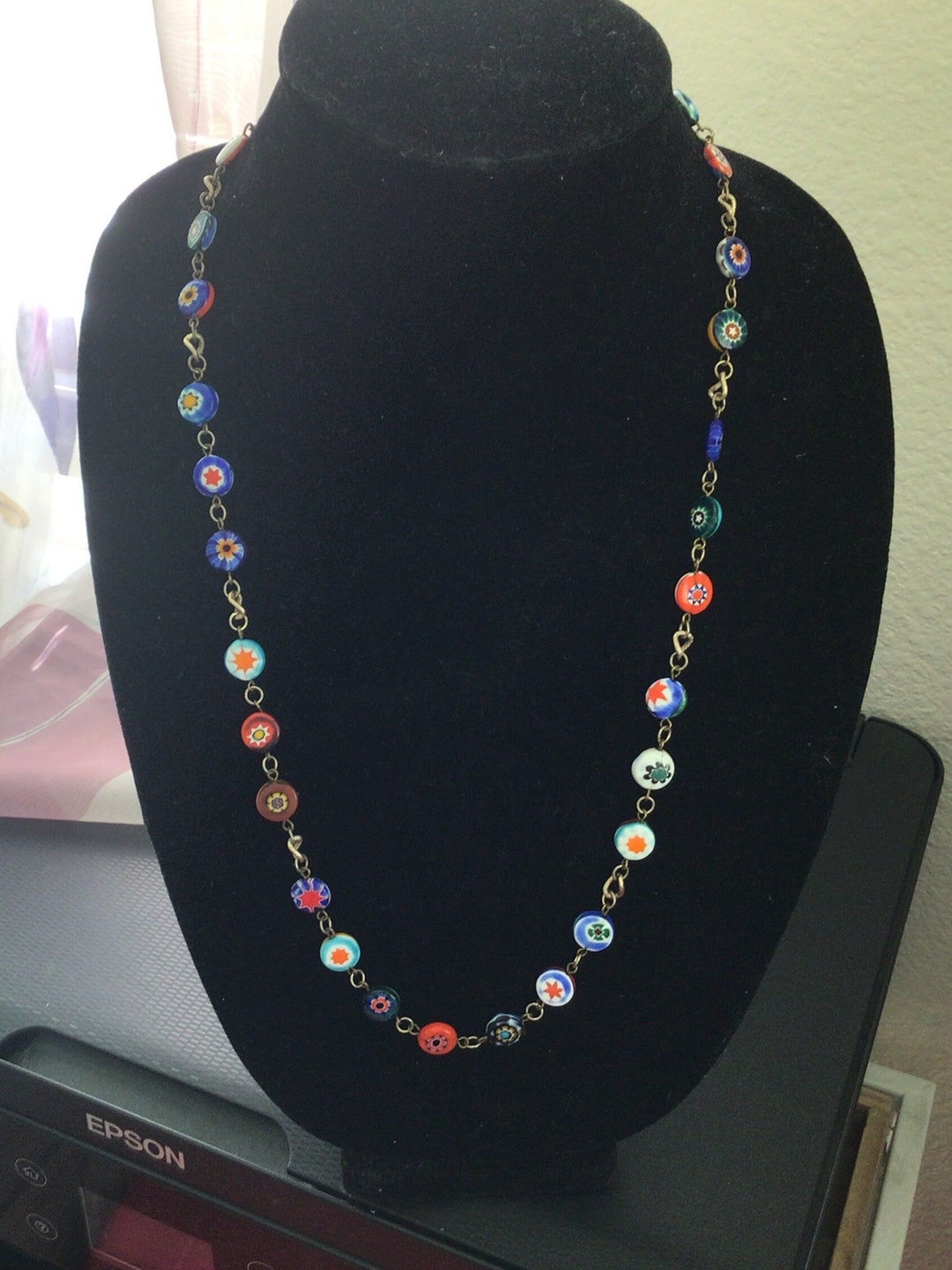 Vintage MILLEFIORI GLASS Italian Bead Vintage Necklace .length 25 ...
