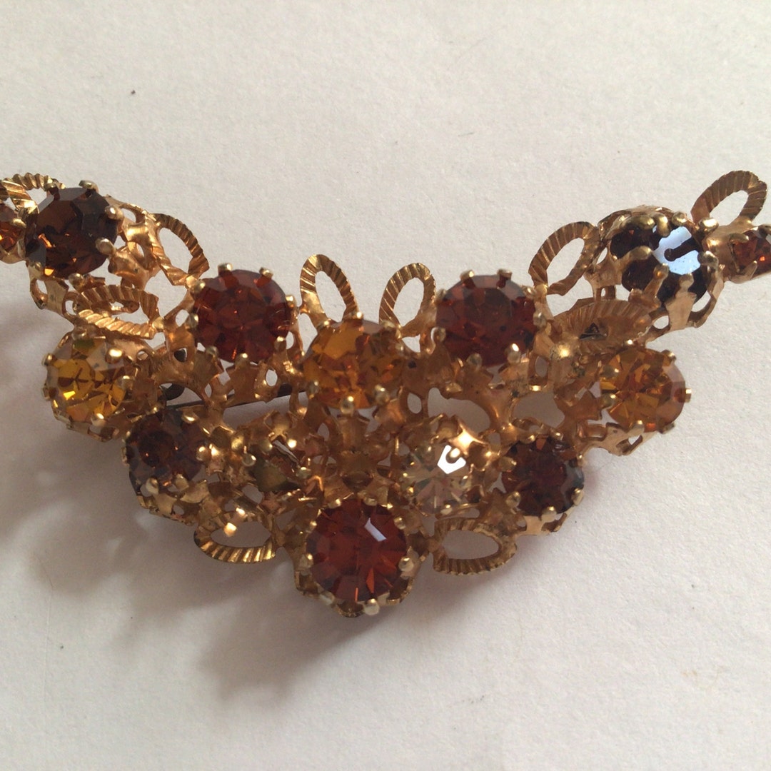 Austria Vintage Brooch.kapu Signed.gold Tone.rhinestone Orange and ...