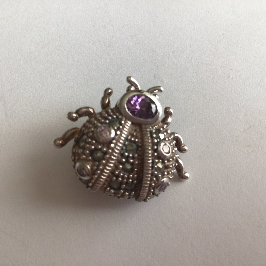 Vintage Judith Jack Sterling Silver Marcasite ,amethyst Ladybug Brooch ...