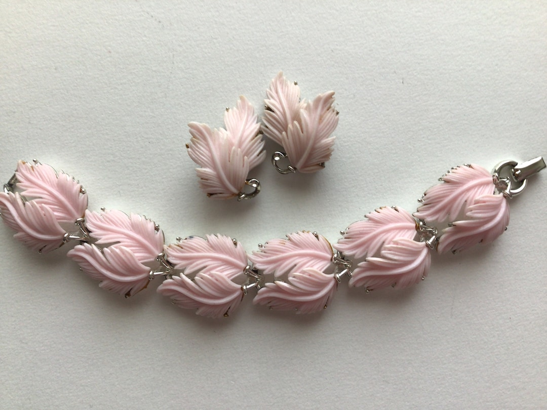 Lisner Vintage Jewelry Set.bracelet’s and Clips.rhodium Plated.pink ...