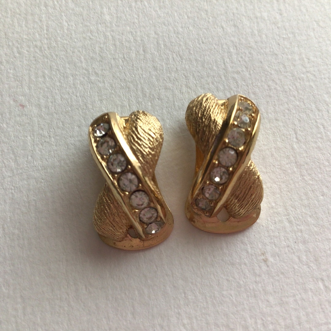 Christian Dior Vintage Clips.22k Gold Plated.rhinestone Swarovski ...