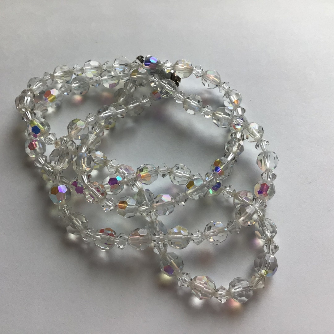 Antique Czech Crystal Beads Necklace.clear Crystal Ans Aurora Borealis ...