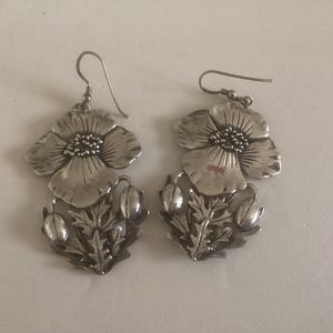 Vintage MASJ Signed Collectable Silver Plated Poppy Earrings - Etsy