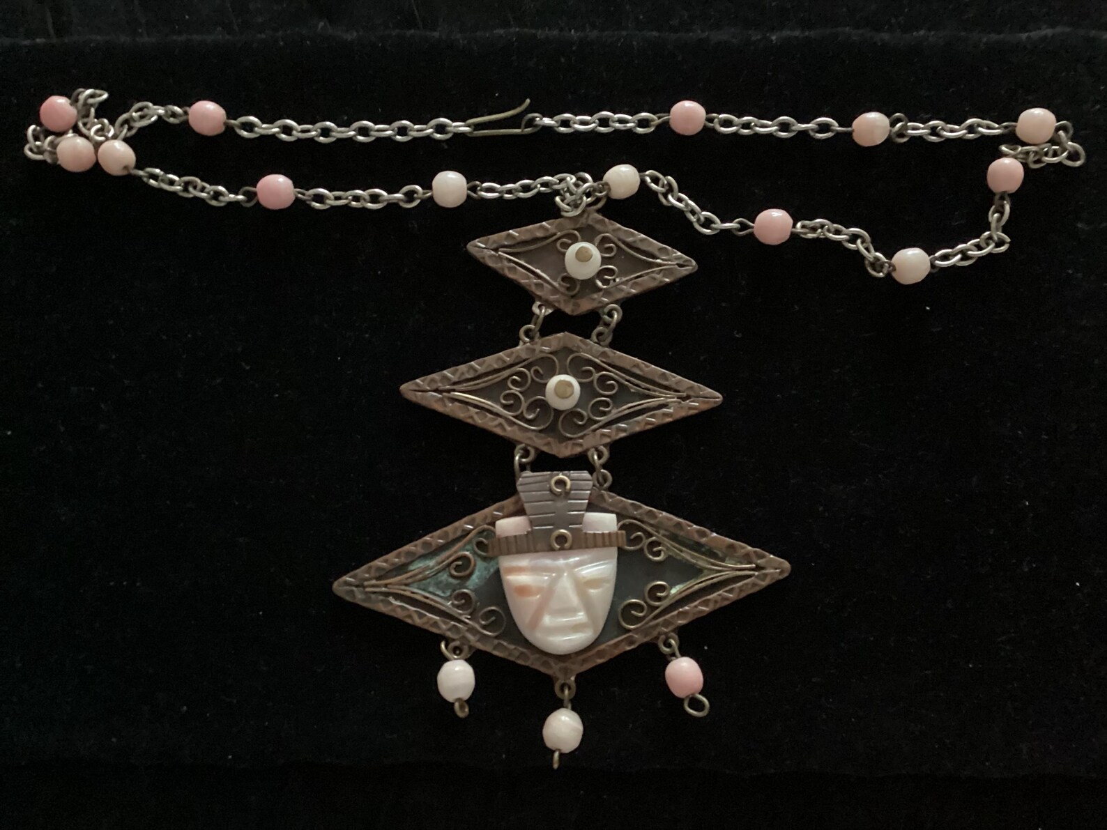 Vintage Copper Myan Aztec Mexico Necklace Carved Head and Beads - Etsy