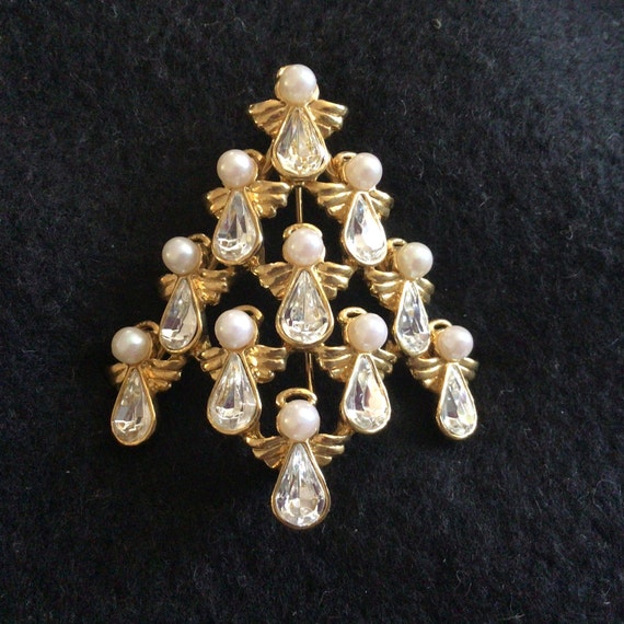 Vintage Nina Ricci Christmas Tree Brooch: Gold Tone A… - Gem