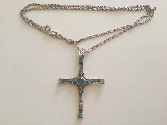 Vintage 1990s Designer Cross Pendant Necklace 925 Sil… - Gem