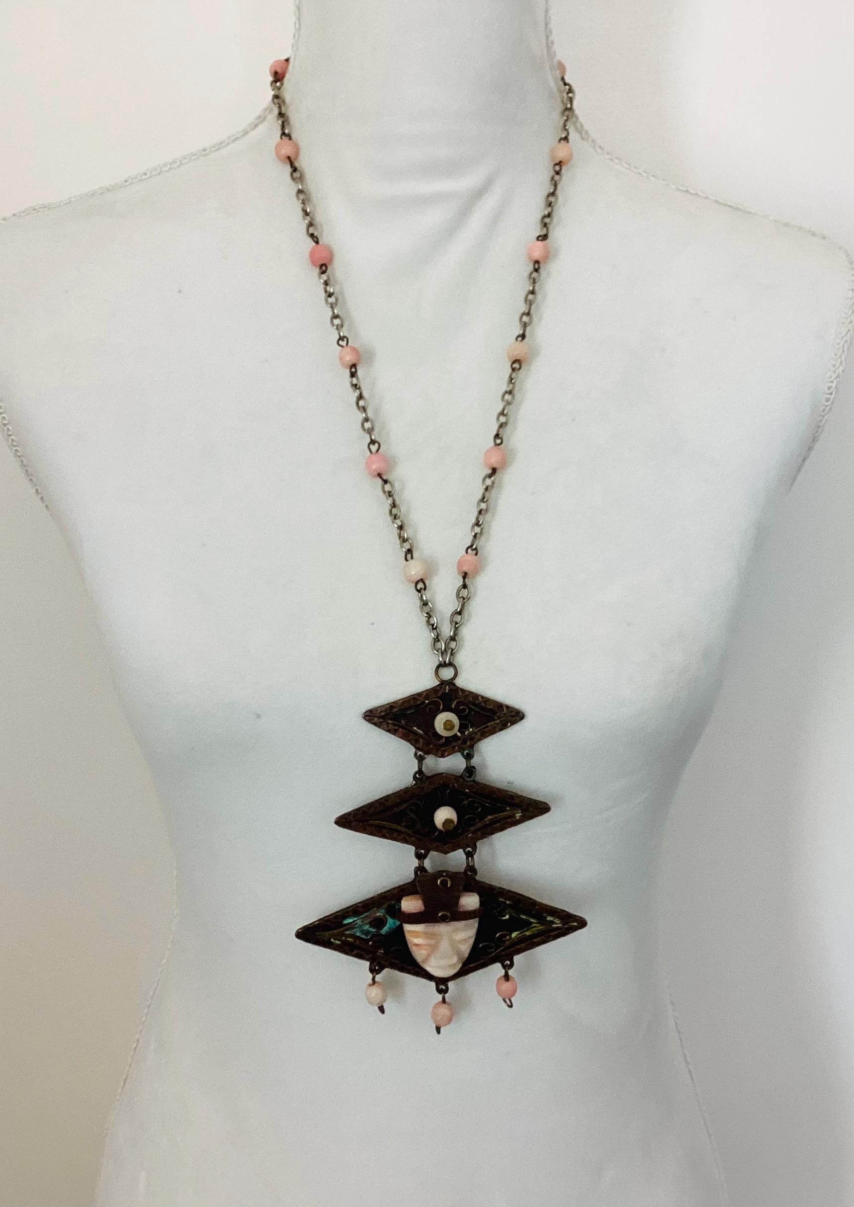 Vintage Copper Myan Aztec Mexico Necklace Carved Head and Beads - Etsy