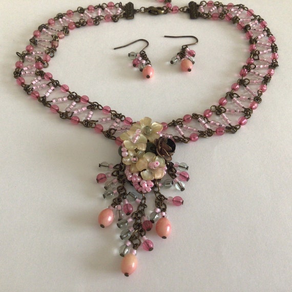 Colleen TOLAND Vintage Set. Pink Rose Choker and Earr… - Gem