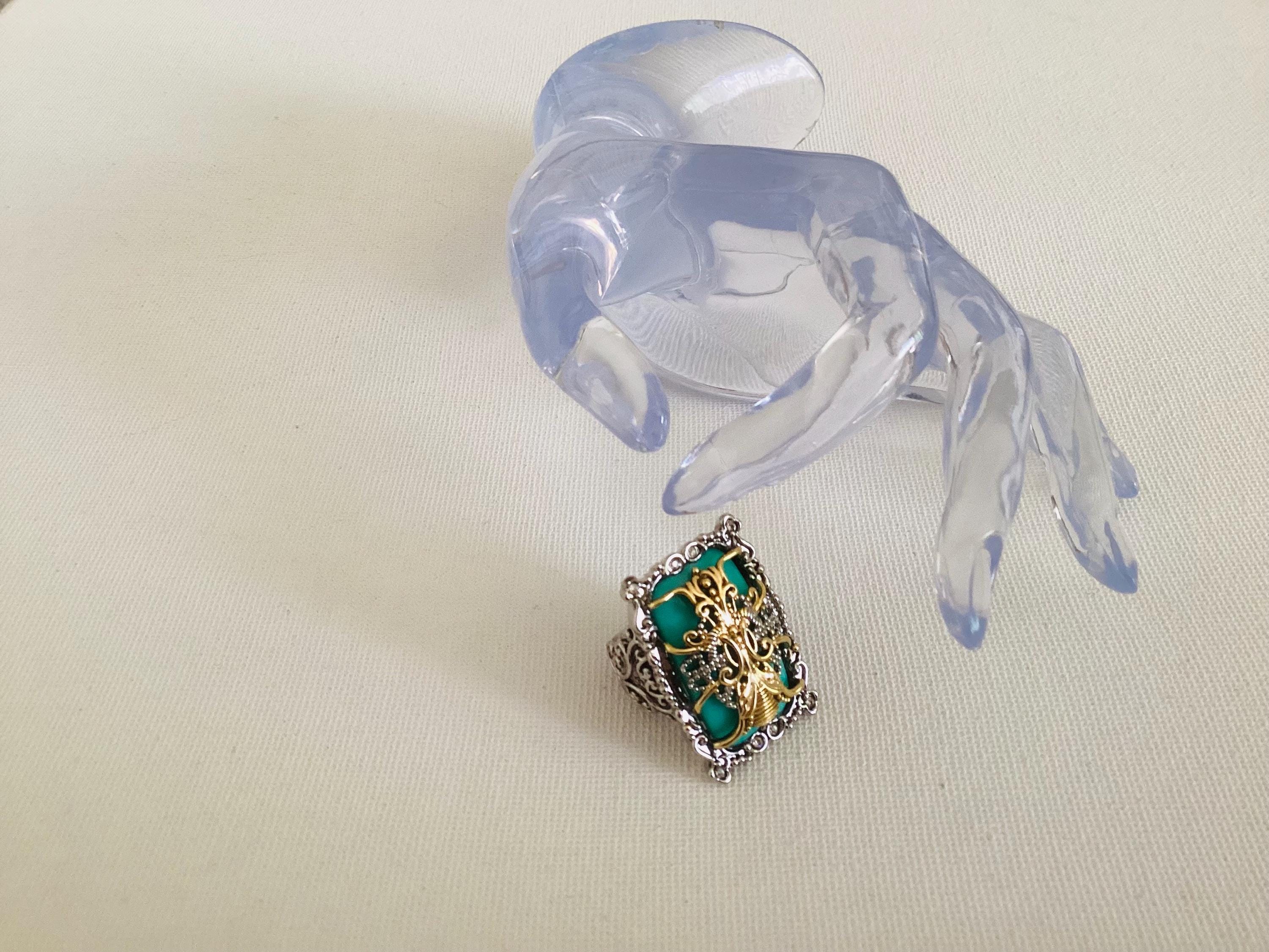 Vintage Austro Green Glass Jade Ring Silver and Gold Tone Size 7 - Etsy