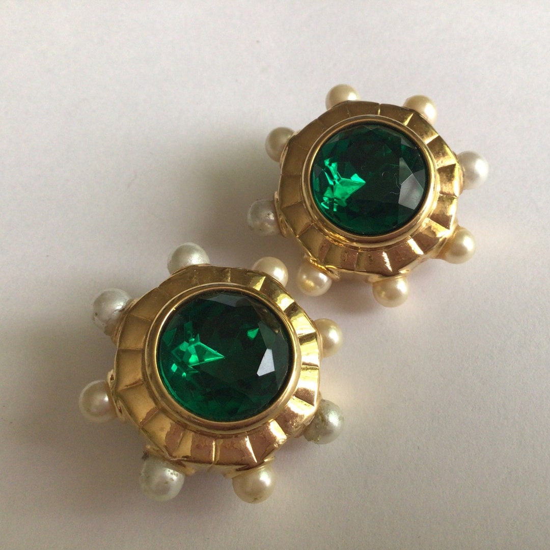 Vintage SMB Signed Sandra Miller Burrows Gold-toned ,faux Pearl,green ...