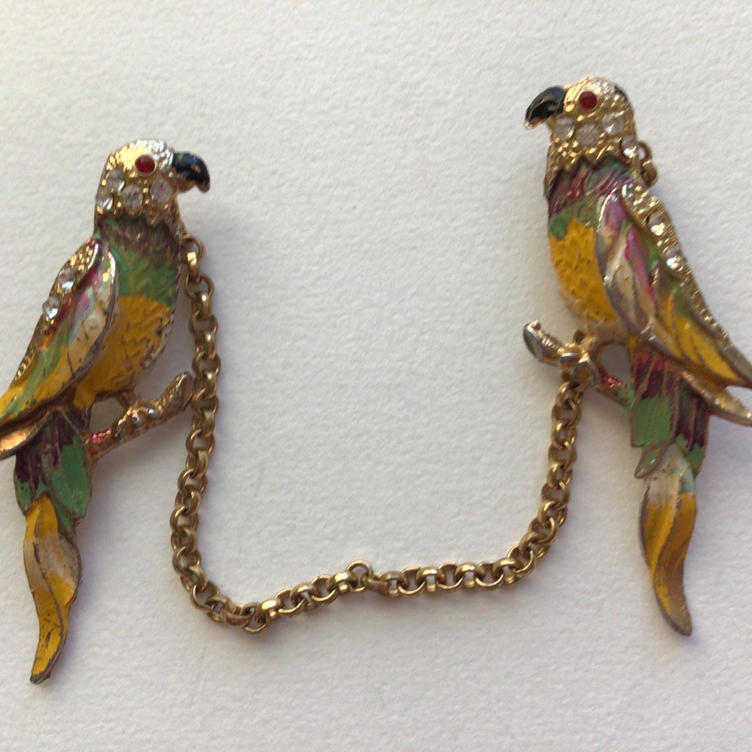 Coro Duette Bird Brooch.unmarked.gold Tone ,hand Panting,rhinestones ...
