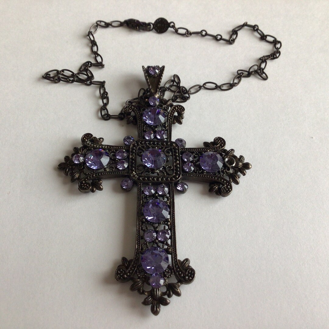 Marianna Fashions Jewelry.renaissance Cross Necklace.black Color.purple ...