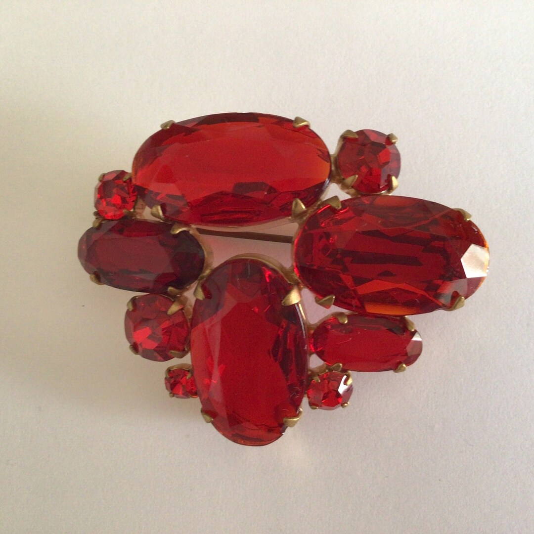 Vintage Czech Ruby Red Rhinestone Brooch: 1960s Open Back Pin - Etsy