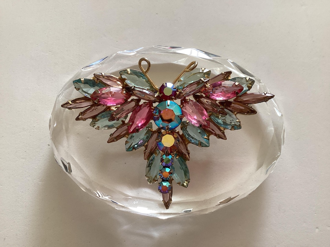 Vintage Juliana Butterfly Brooch. Gold Tone.rhinestone Pink and Aqua.gorgeous and Very Rare. - Etsy