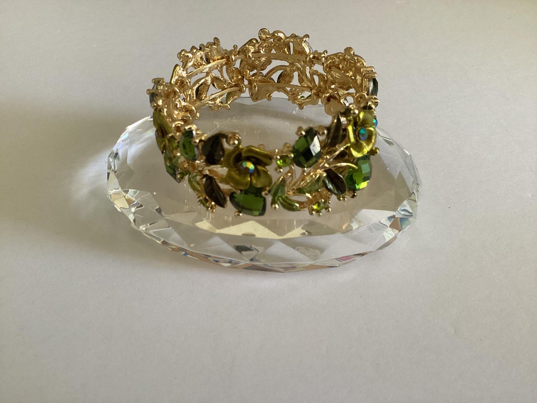 Joan Rivers Vintage 1990’s Gold Tone,rhinestone Green Crystals.floral ...