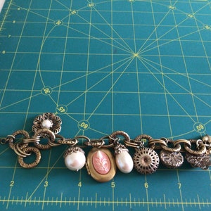 CAROLEE Vintage Bronze Link Bracelet: Faux Pearl Cameo Locket - Etsy