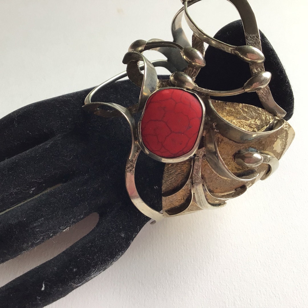 Vintage Flowered Alpaca Fork Bracelet Witch Corall.mexico.excellent ...