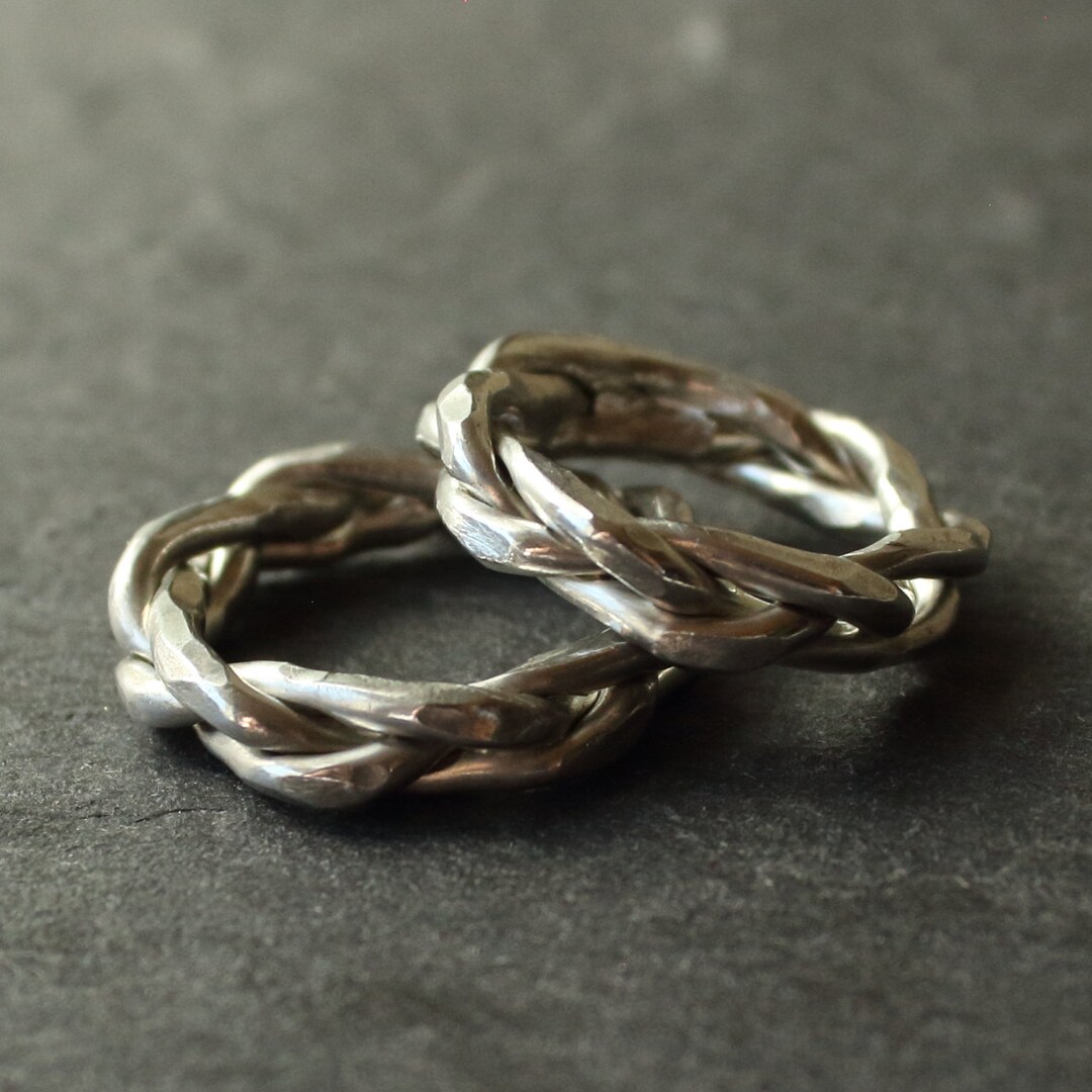 SUZU (tin) × Silver【braid Hammerd Tin Ring】personalize Gift 10 Year ...