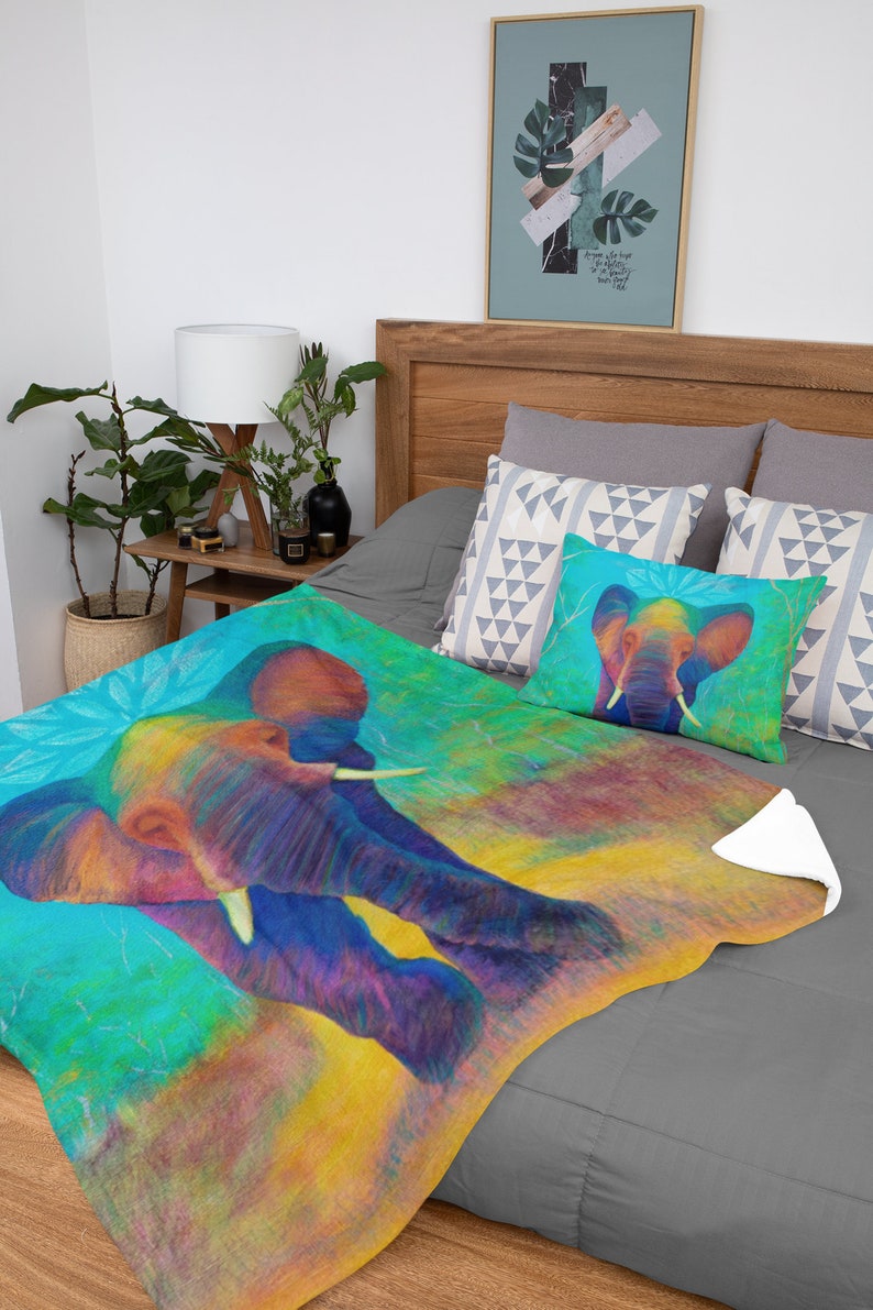 Elephant Velveteen Fleece Blanket, Elephant Blanket, Colorful Elephant ...