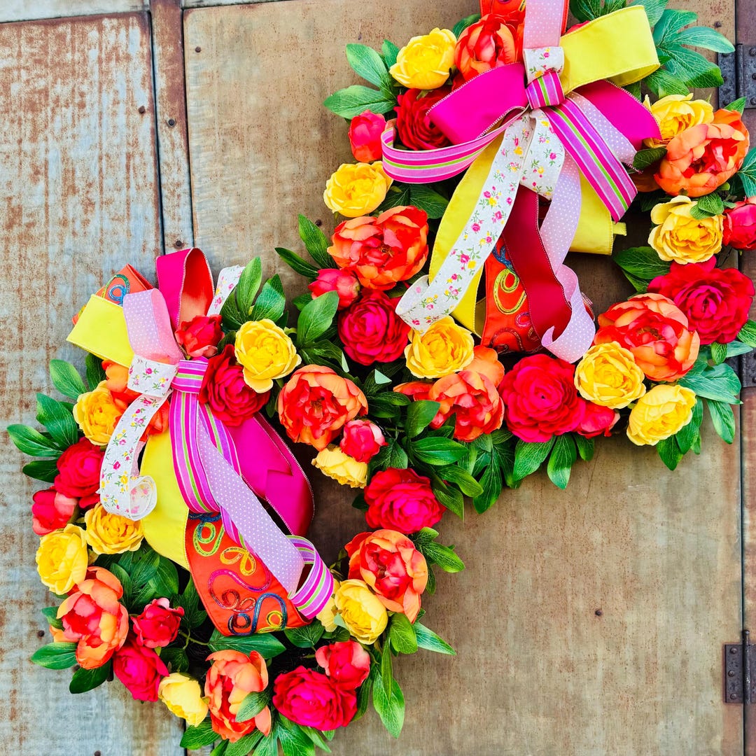 Summer Flower Wreath Set for Double Doors – Matching Front Door Wreaths ...