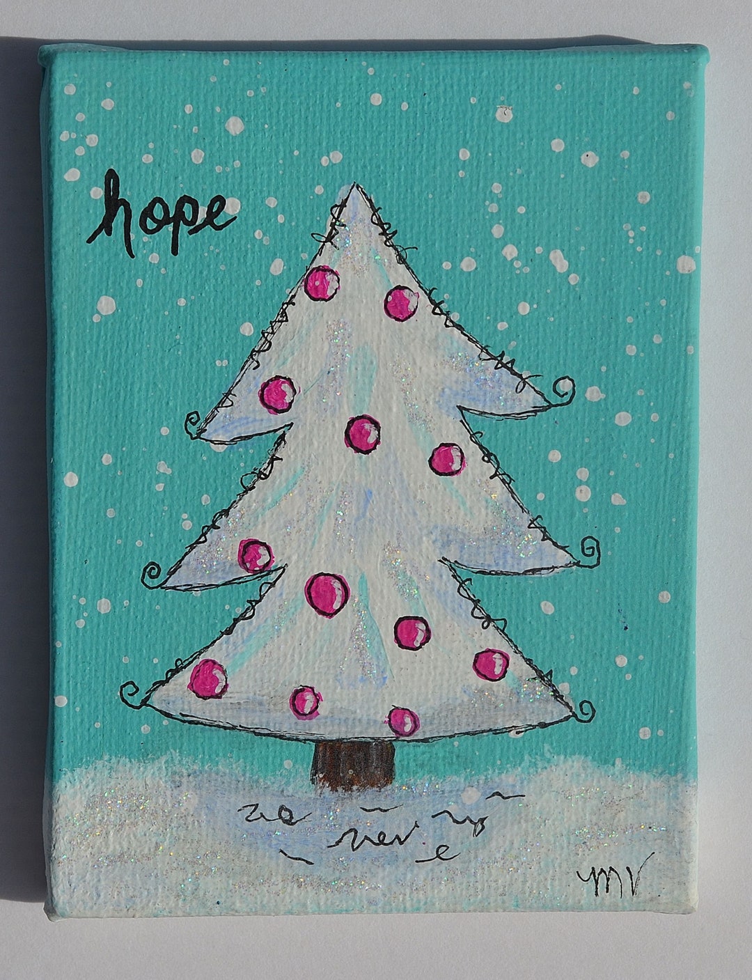 Handmade Hope Christmas Tree Ornament, Acrylic Painting on 3x4 Inch ...