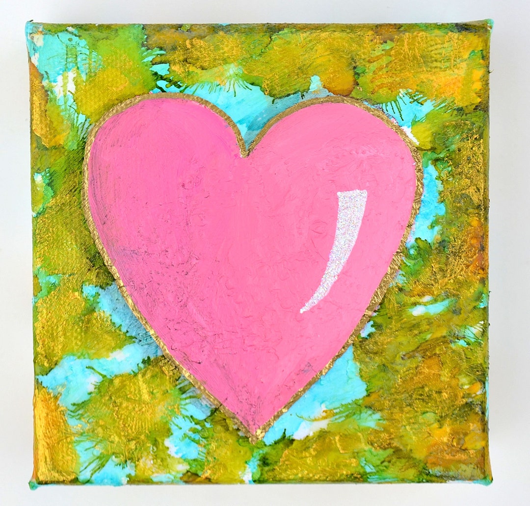 Rose Pink Heart Expressions of Love - 4x4 Inch Canvas by Maria Vidaurre ...