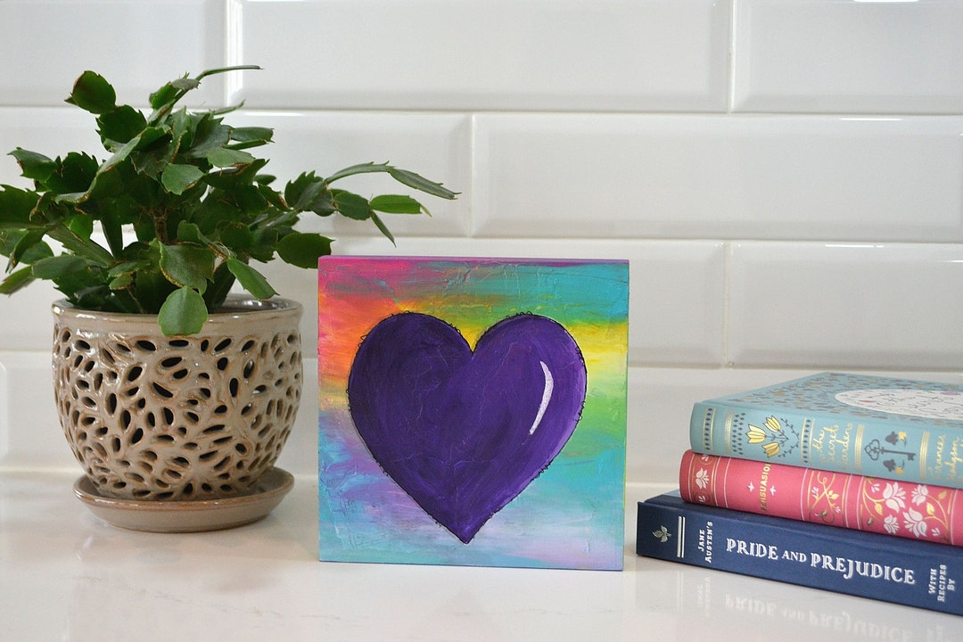 Original Purple Heart Painting: Abstract Acrylic Art on Wood (8x8) - Etsy