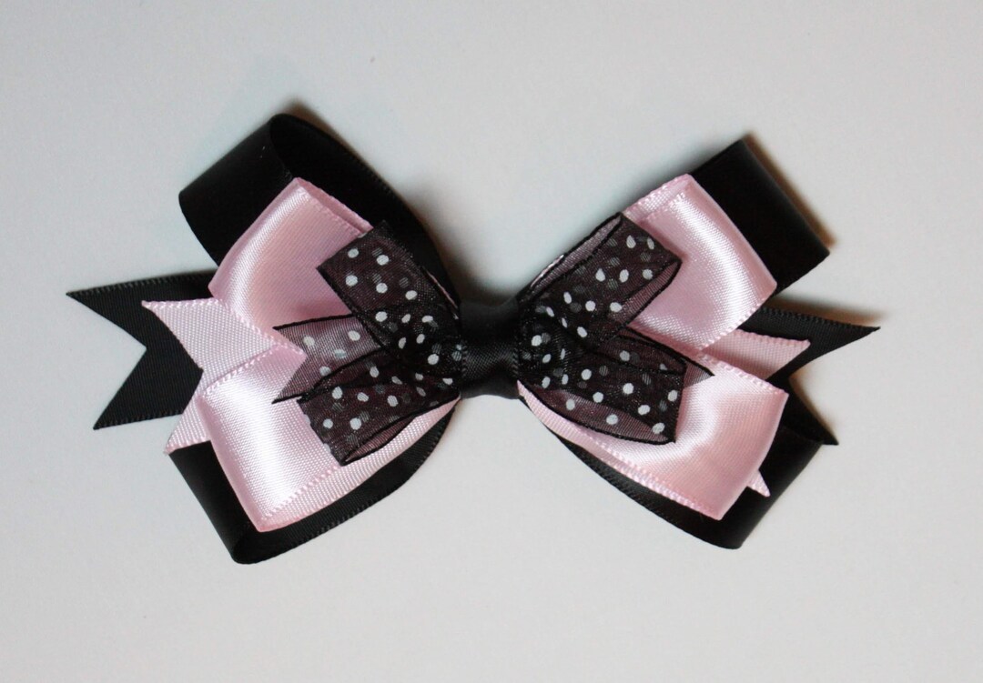Light Pink and Black Hair Bow With Black Polka Dot Chiffon-medium - Etsy