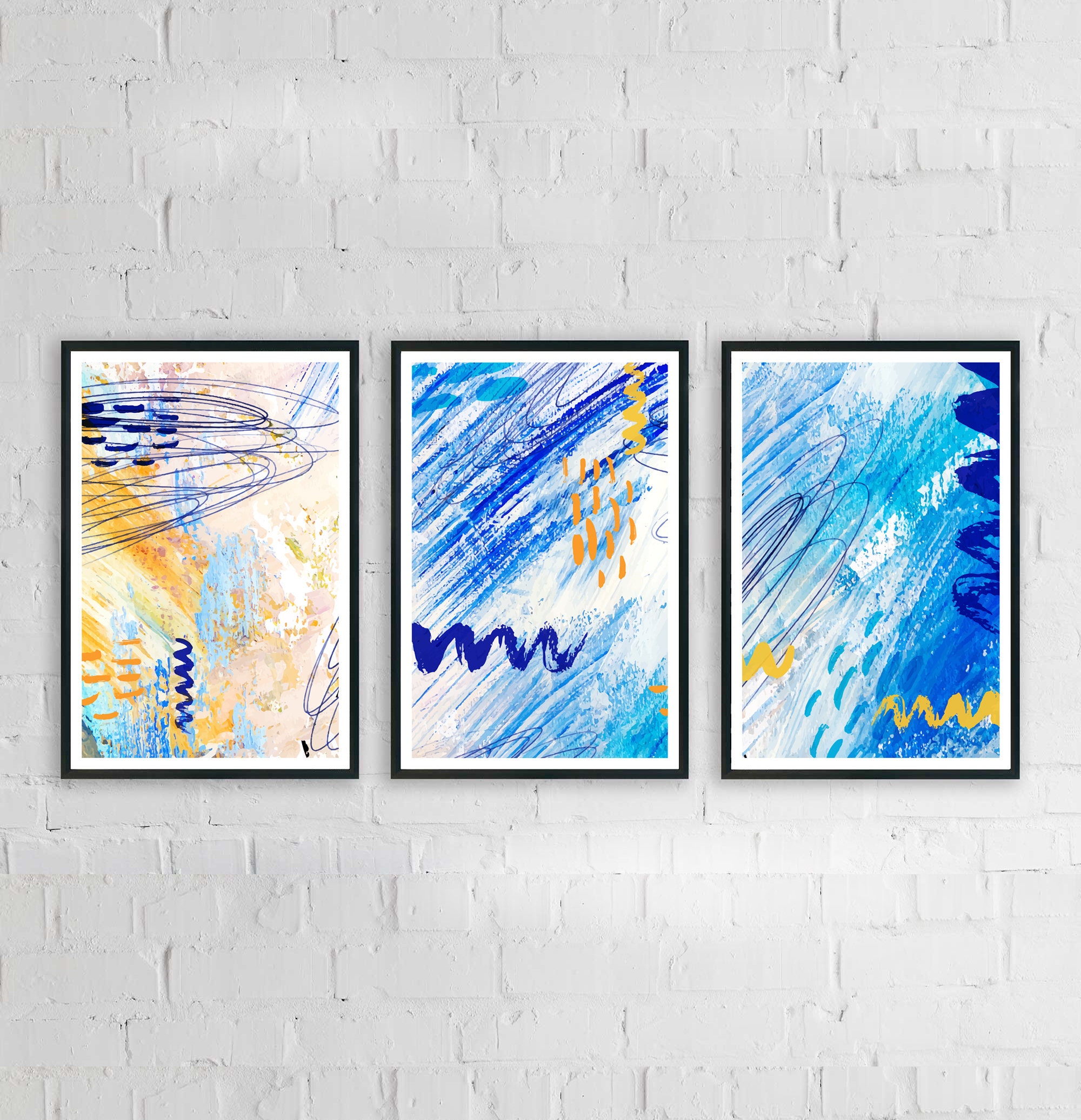 Set of 3 Abstract Multicolour / Poster / Wall Art / - Etsy
