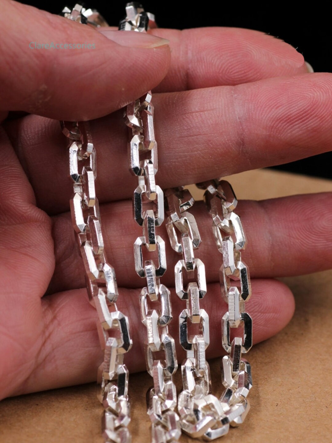 6mm Diamond Cut Silver Cable Chains, Men Chain, Sterling Silver Chain ...