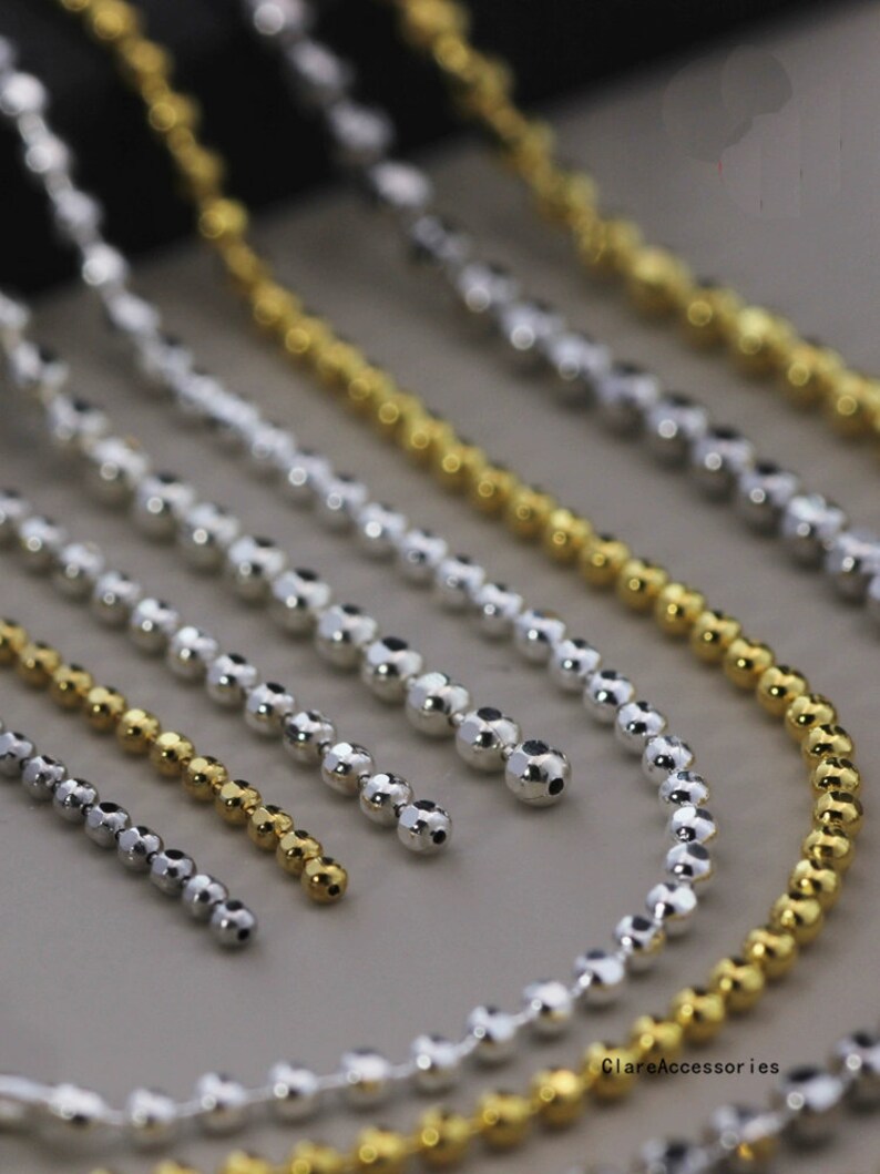 Silver Beaded Chains, 1mm 1.2mm 1.5mm, Sterling Silver Chain, for ...