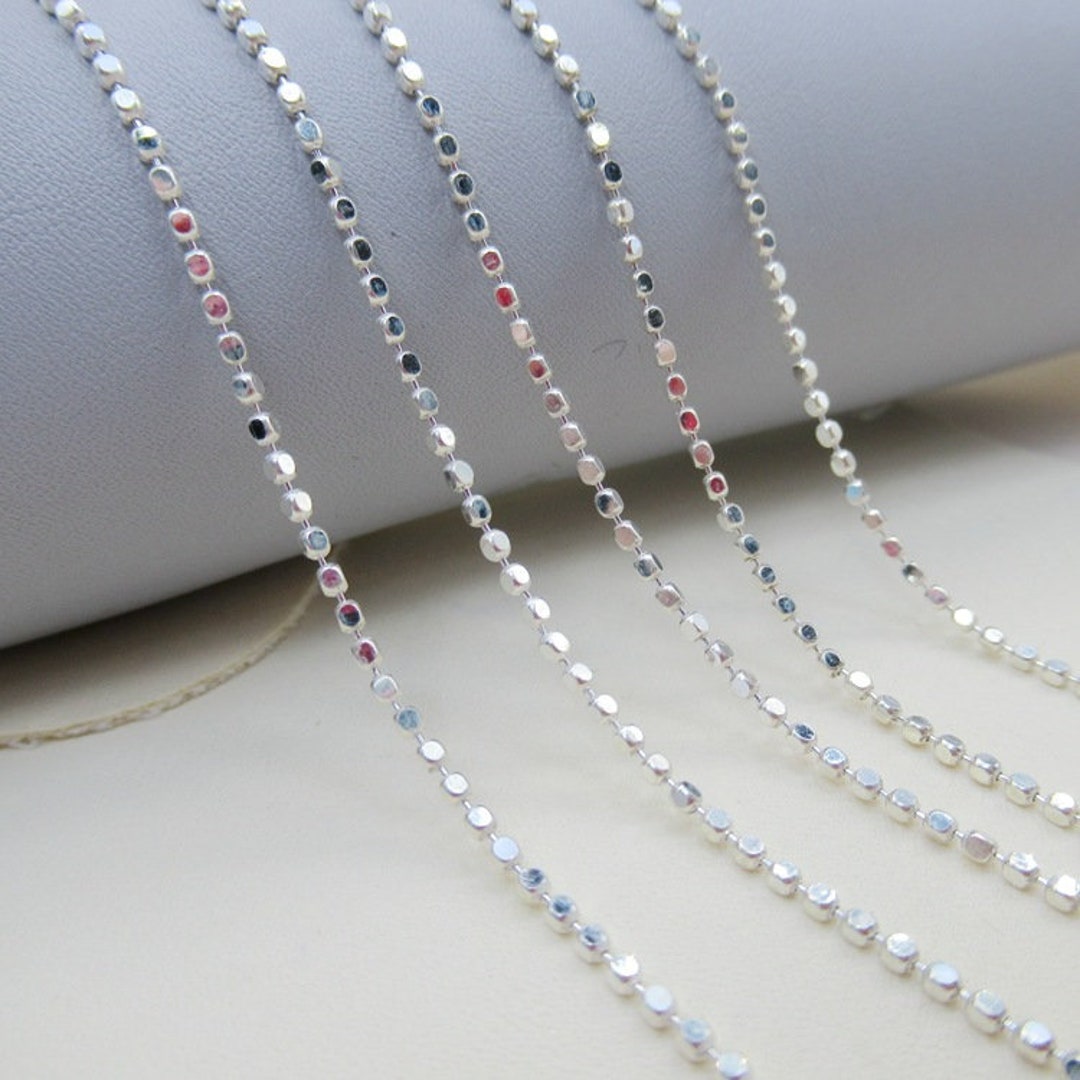 1.3mm Sterling Silver Chains Cube Chain Cube Beaded Chain - Etsy