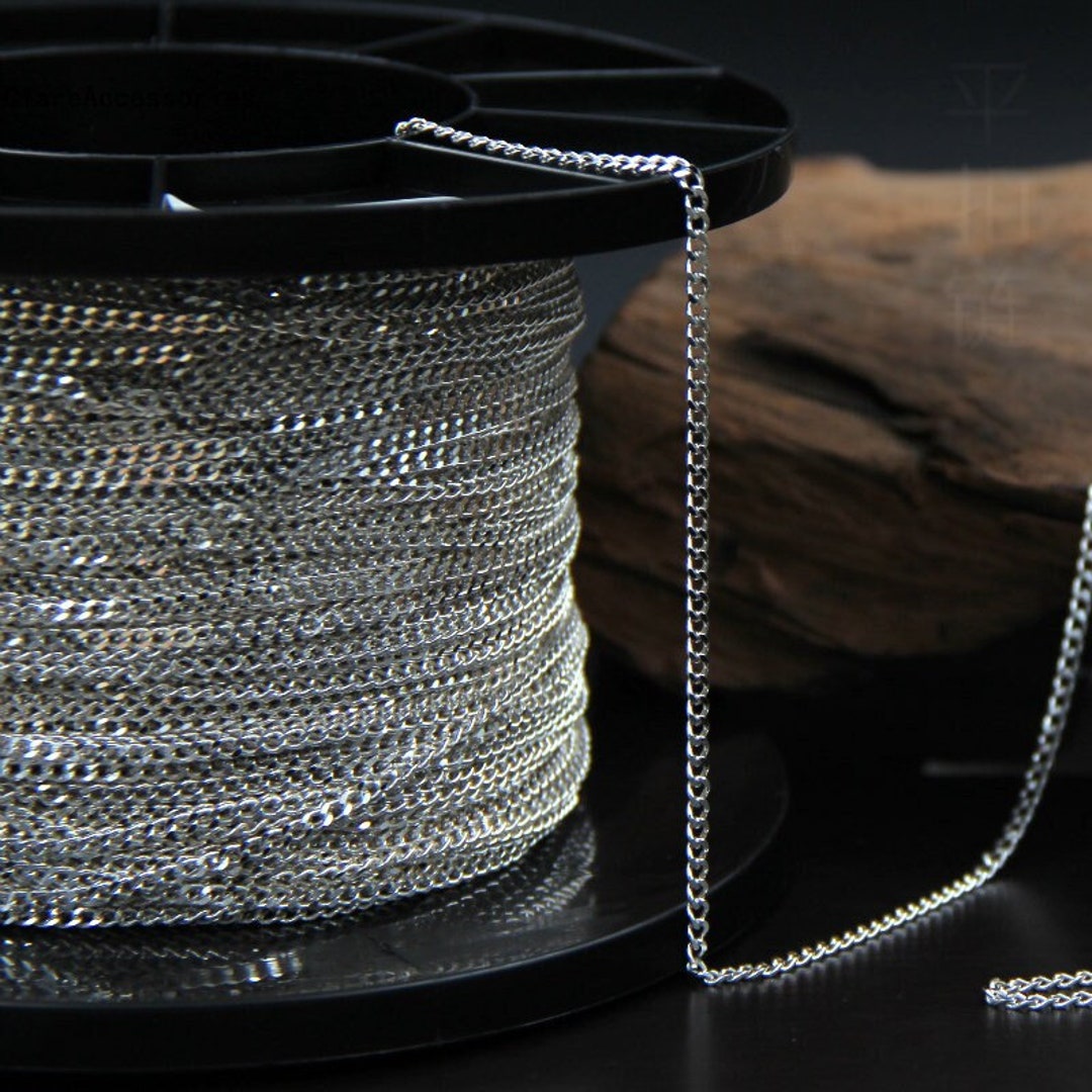 1.5mm Silver Extender Chain, Hole Size 0.7mm, 925 Sterling Silver ...